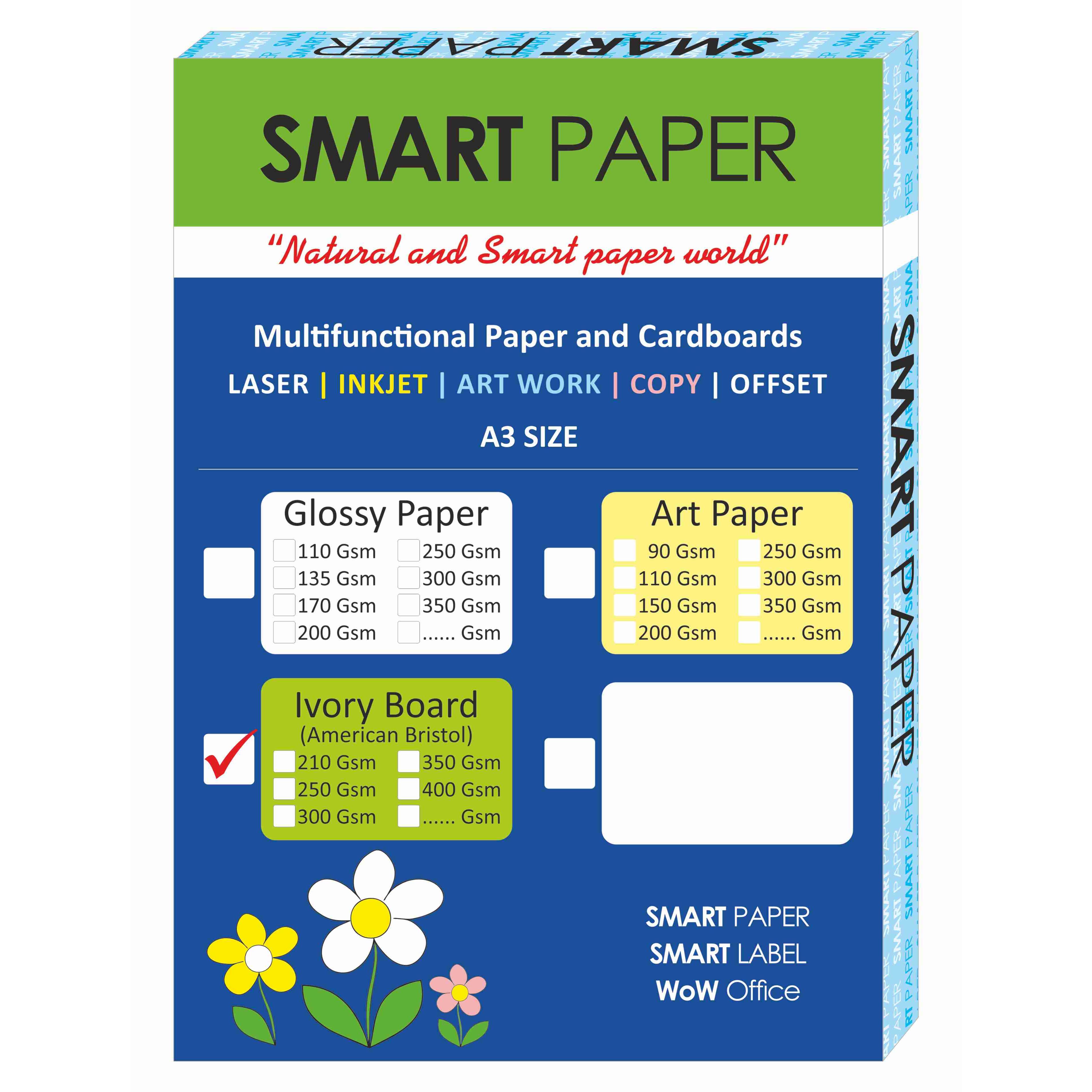A3 Glossy Cardboard Paper (C2S Coated) | Ivory White, Glossy Front ...